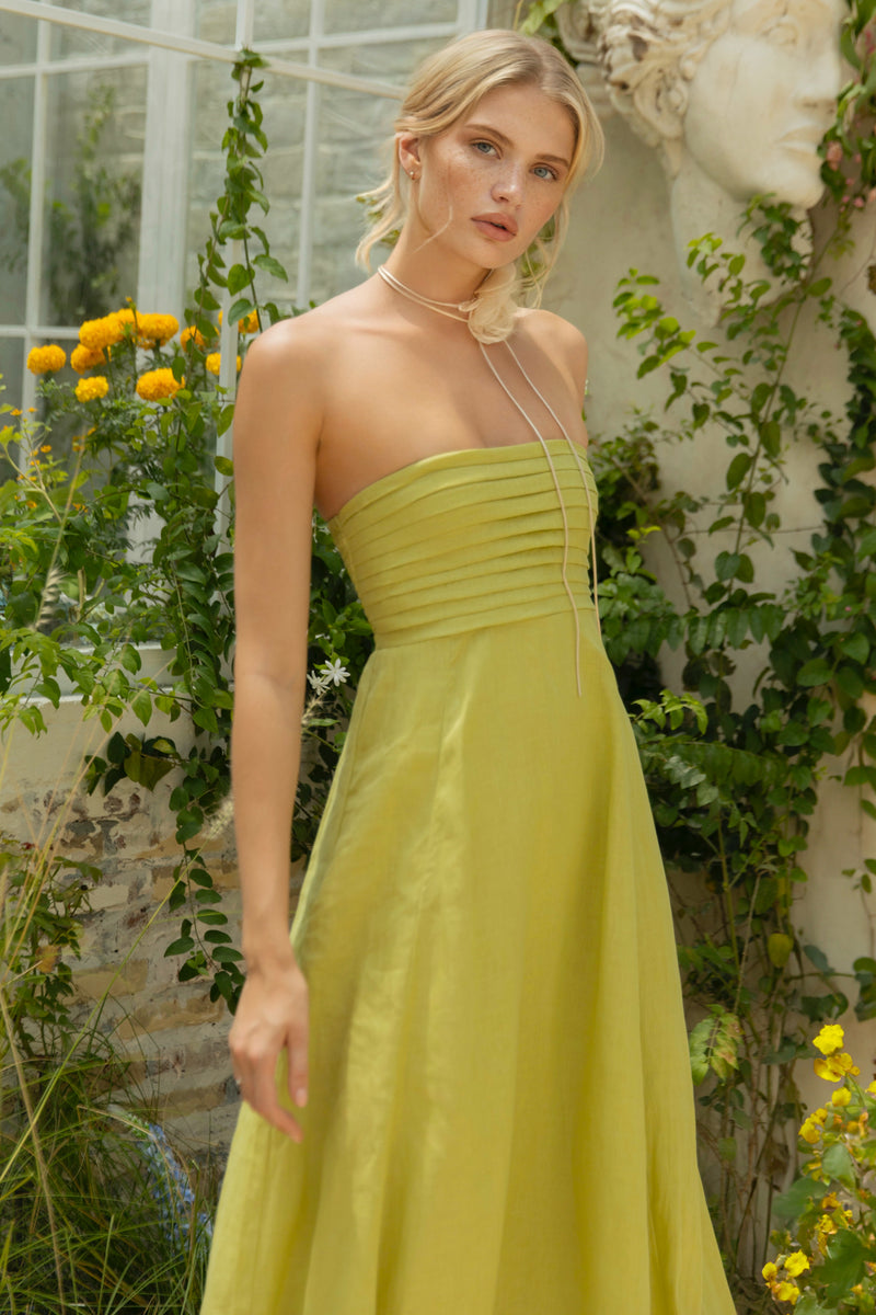 Talia Linen Pintuck Maxi Dress in Sage – Lusana
